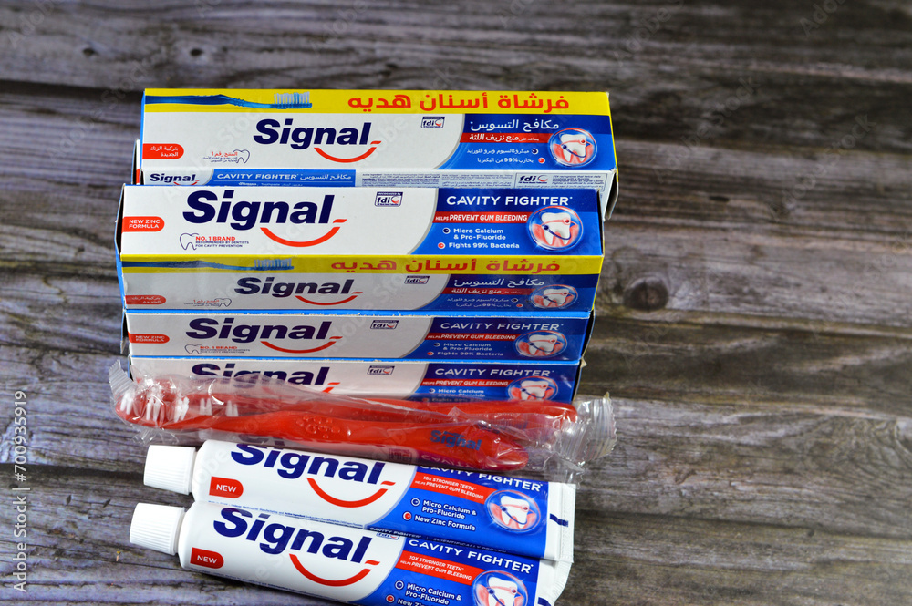 Cairo, Egypt, December 25 2023: Signal toothpaste cavity fighter, oral ...