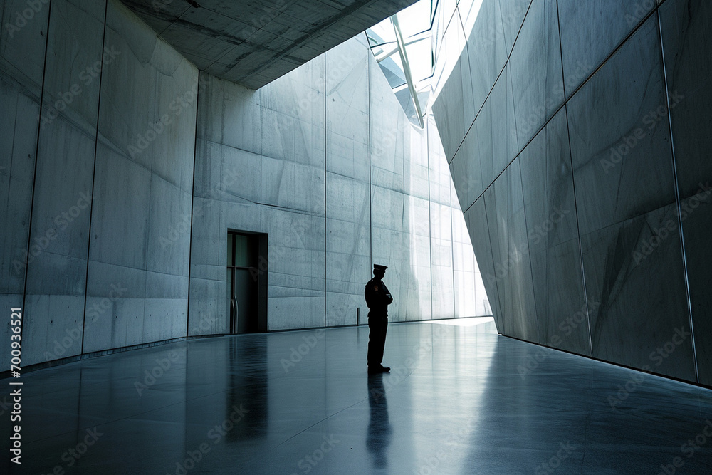 atmospheric photo featuring a security guard conducting a thorough ...