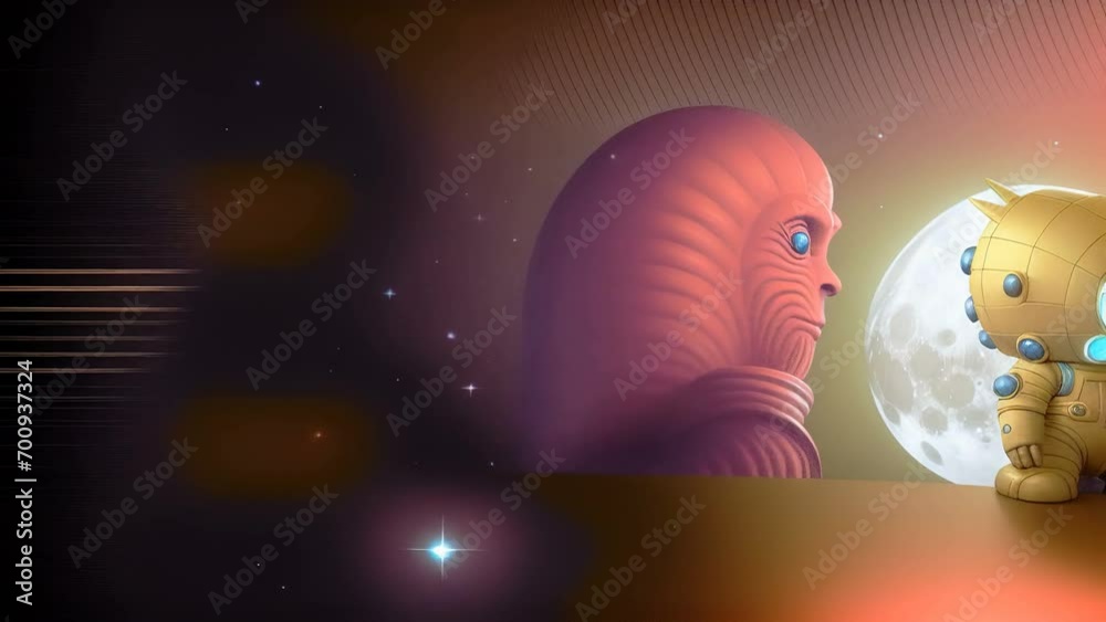 Generative Ai animation of retro futuristic vintage aliens and planets ...