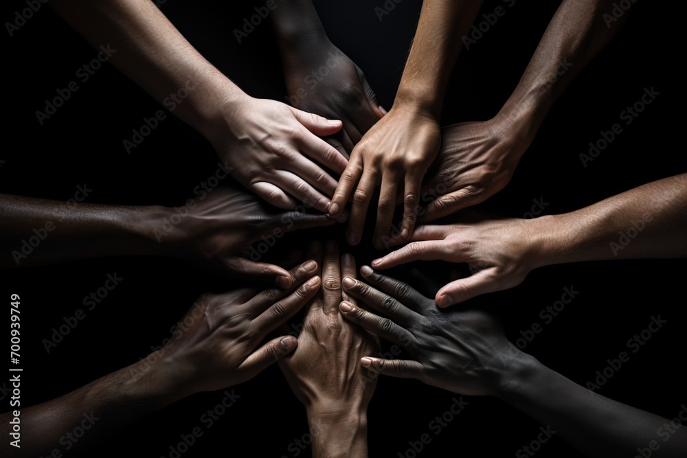 Diverse hands interlocked in a circle of unity Stock Photo | Adobe Stock