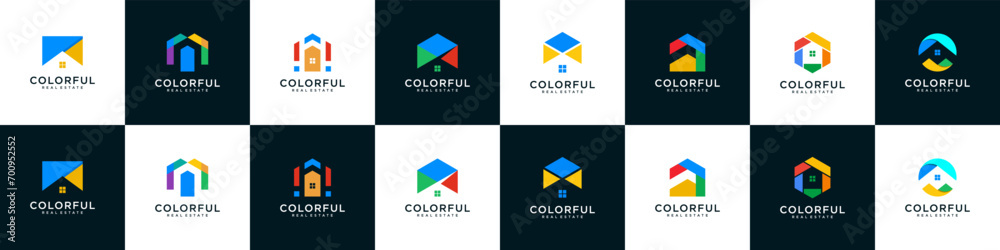 Abstract Colorful Real Estate Logo design mega collection. Icons ...