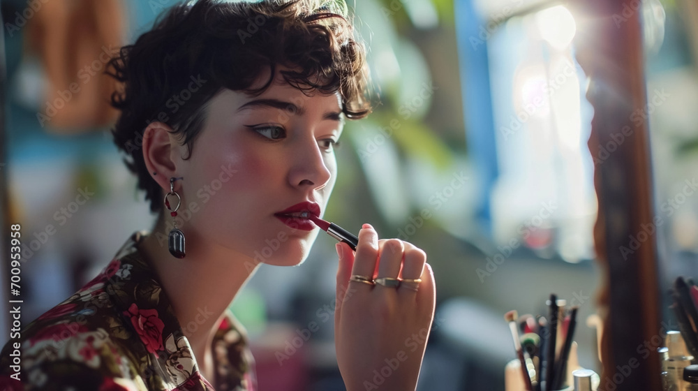 copy space, stockphoto, young gender fluid person standing in front of ...