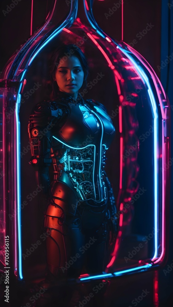 Si-Fi Futuristic Portrait Cyborg: Woman with Metal and Glass Rib Cages ... Si-Fi Futuristic Portrait Cyborg: Woman with Metal and Glass Rib Cages ...