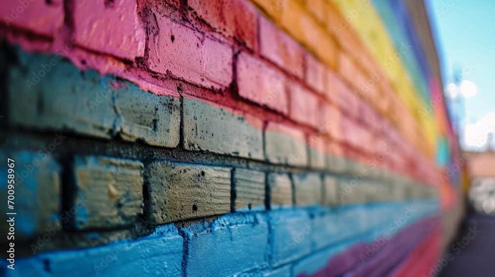 LGBT flag. Rainbow graffiti on a brick wall. Freedom of love and ...