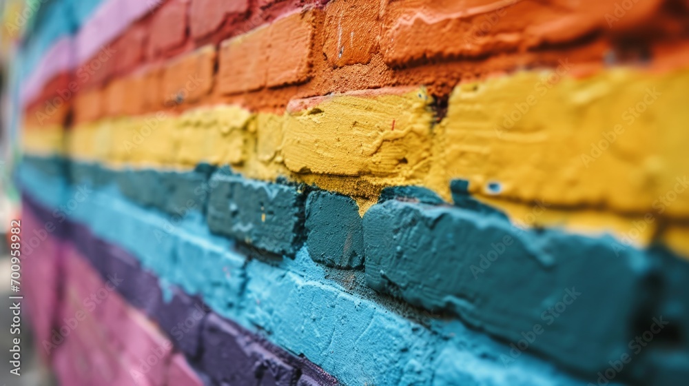 LGBT flag. Rainbow graffiti on a brick wall. Freedom of love and ...