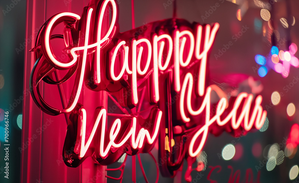2024 Illuminated Neon Sign. Neon sign that reads Happy New Year 2024 in ...