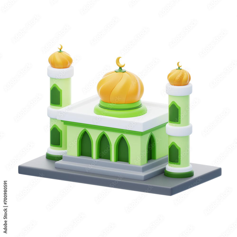 3D Model of a Mosque with Green Accents. Green-themed Mosque Model for ...