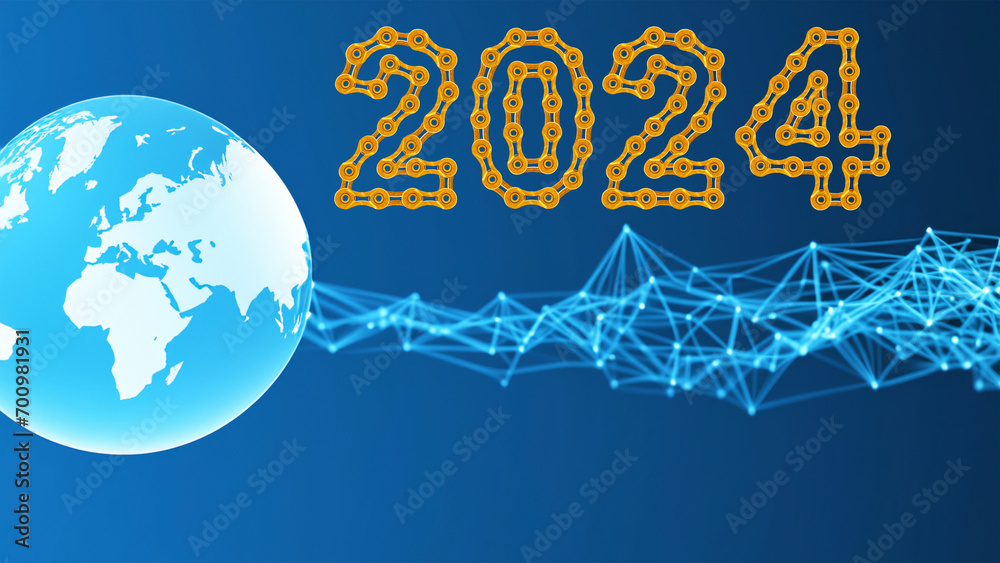 Map of the planet. World map. Global social network with 2024 Happy New ...