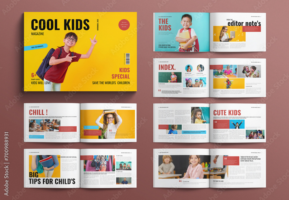 Kids Magazine Layout Design Template Landscape Template Stock | Adobe Stock