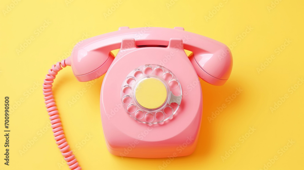 Vintage classic rotary dial pink phone. Pastel colour palette. Retro ...