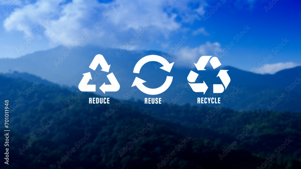 Reduce Reuse Recycle Symbol On Forest Background Ecological Concept