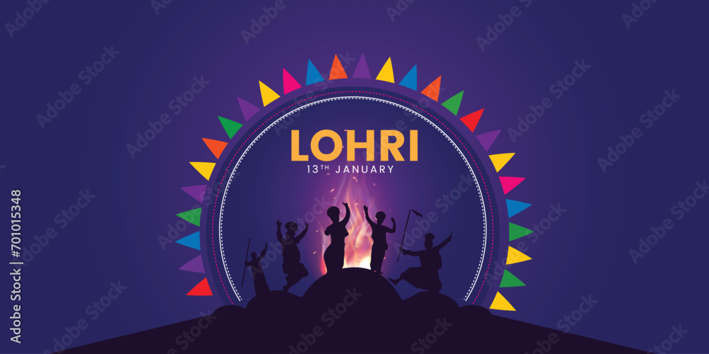 Happy Lohri text. Indian Sikh Festival editable design background ...