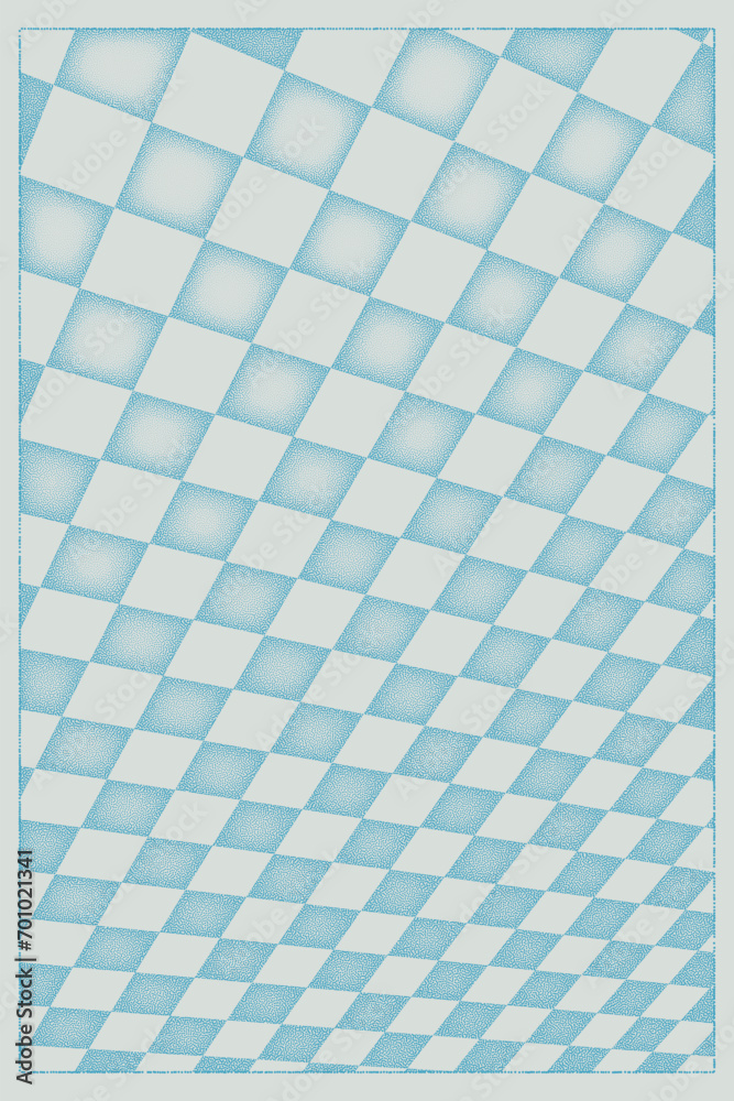 Simple stipple abstract geometric blue checkerboard grid on a white ...