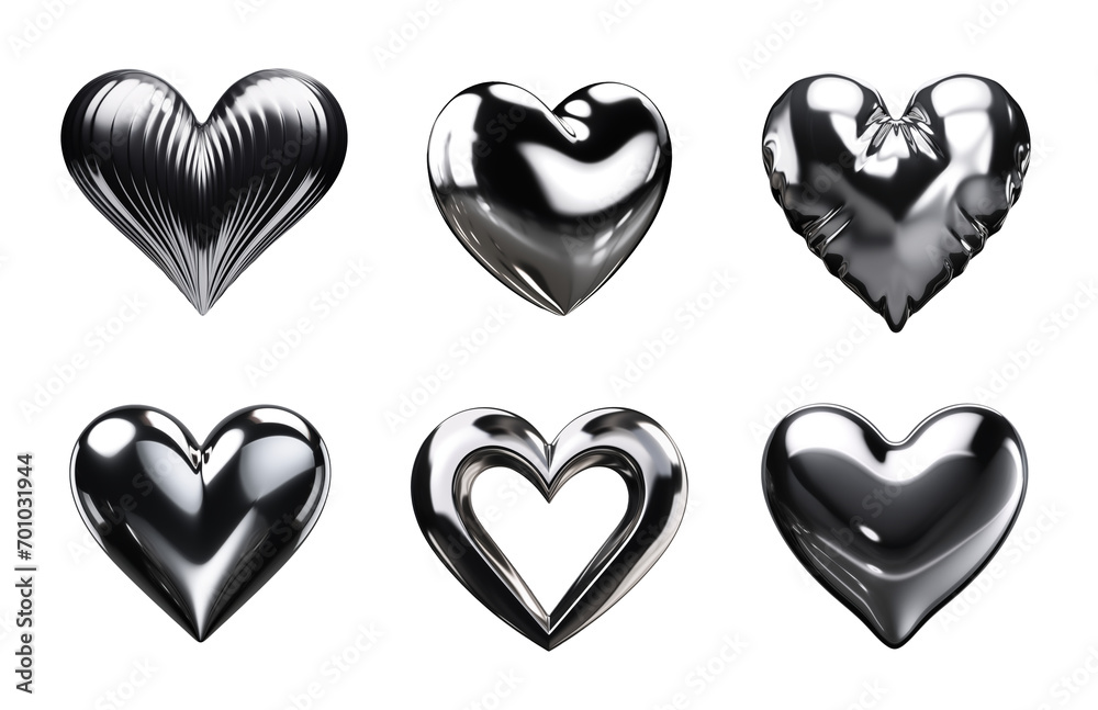 Melty chrome heart icons isolated. Melted metal hearts png with ...