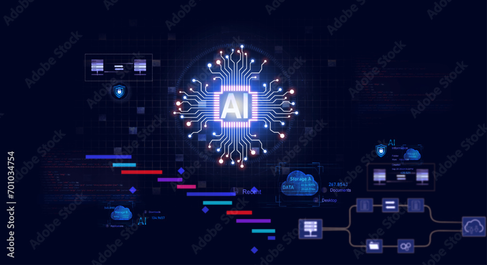 Artificial intelligence concept.Data cloud and data storage. Artificial ...