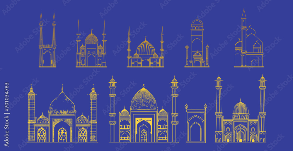 mosque vector set, minimalist line art illustration, Islamic ...