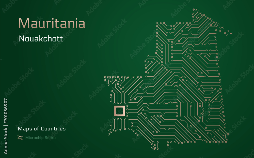 Mauritania Map with a capital of Nouakchott Shown in a Microchip ...