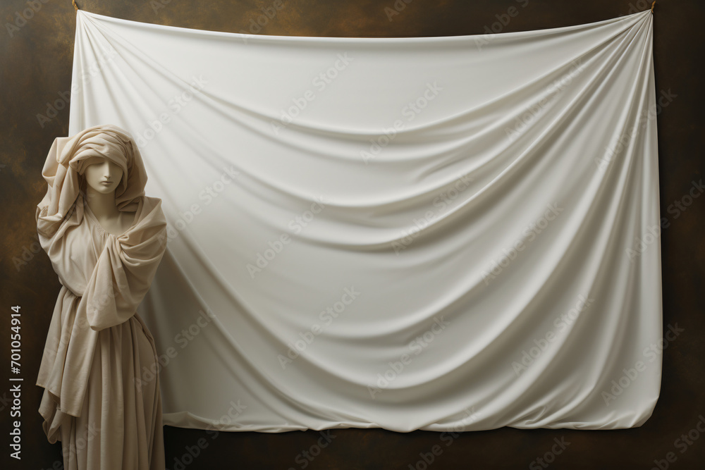 Statue with draped fabric in a classical art style setting Stock ...