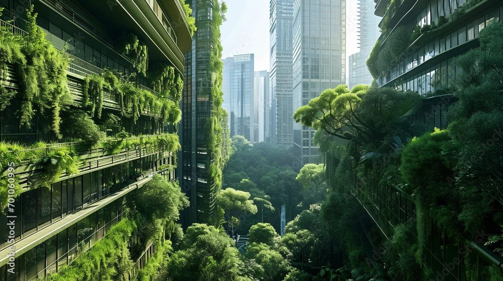 Concrete jungle transformed into living breathing green ecosystem, AI ...