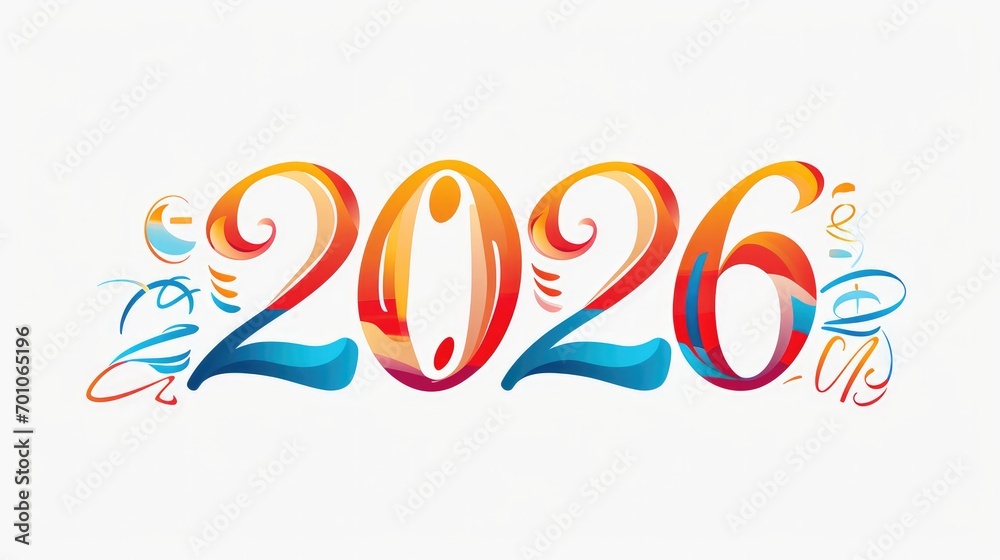 New calendar year "2026", Text word, label, isolated white background ...