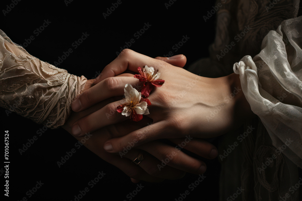 The gentle intertwining of hands, fingers weaving a silent love story ...