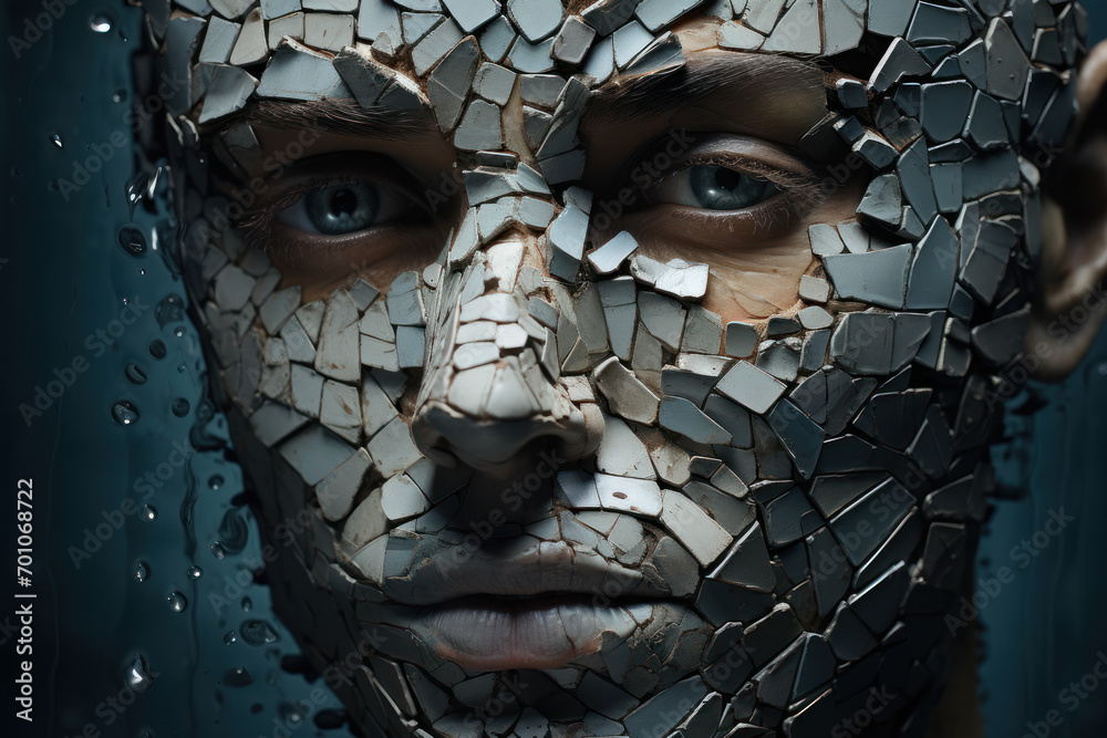 A fragmented self-portrait, pieced together from torn photographs ...
