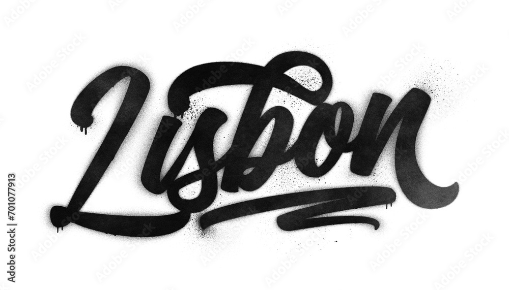 Lisbon city name written in graffiti-style brush script lettering with ...