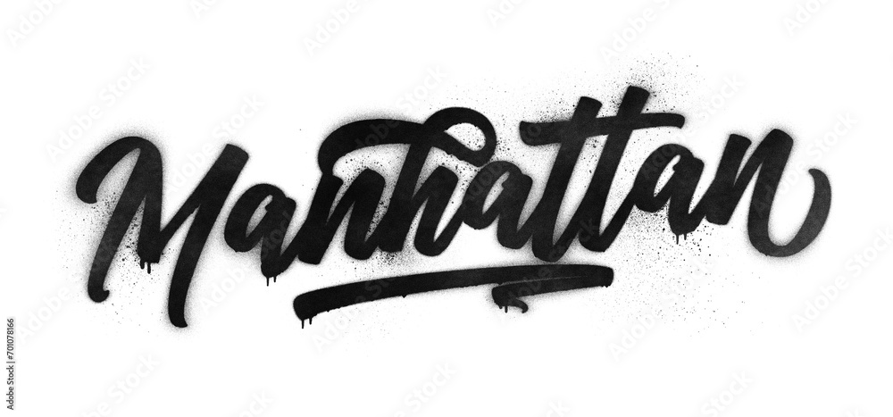 Manhattan borough name written in graffiti-style brush script lettering ...