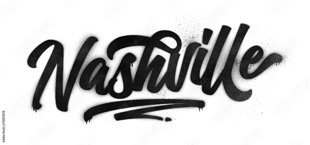 Nashville city name written in graffiti-style brush script lettering ...
