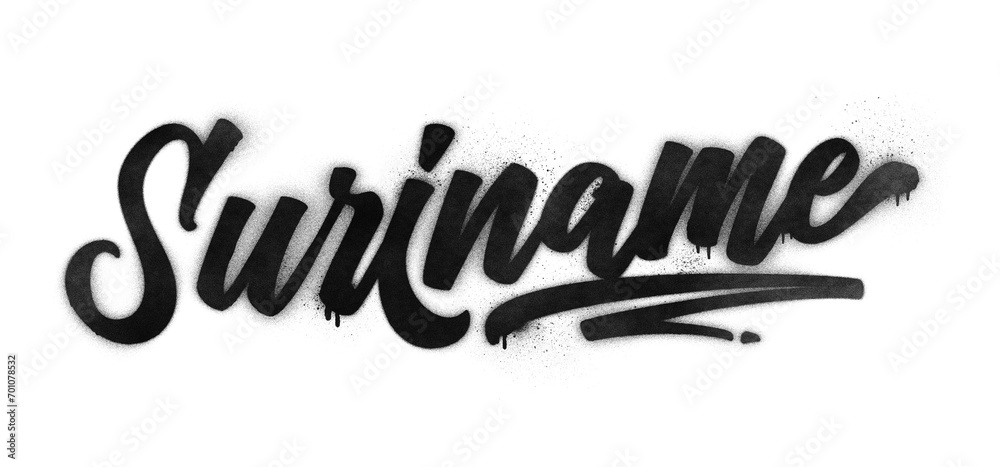 Poster Suriname country name written in graffiti-style brush script ...