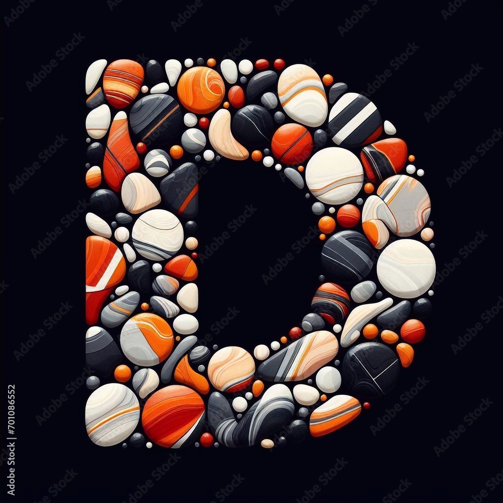 Letter D shape made of marble pebbles. AI generated illustration Stock ...