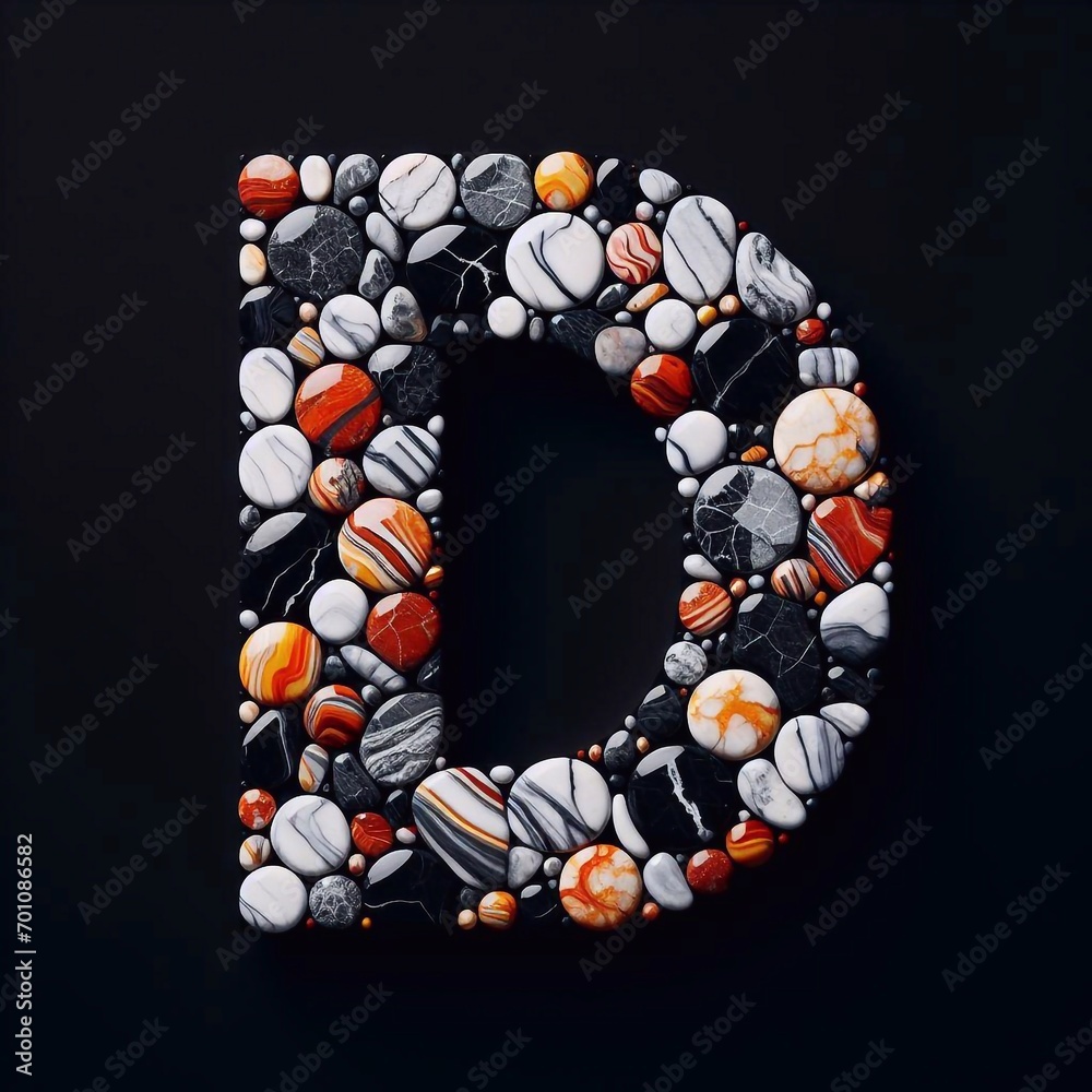 Letter D shape made of marble pebbles. AI generated illustration Stock ...