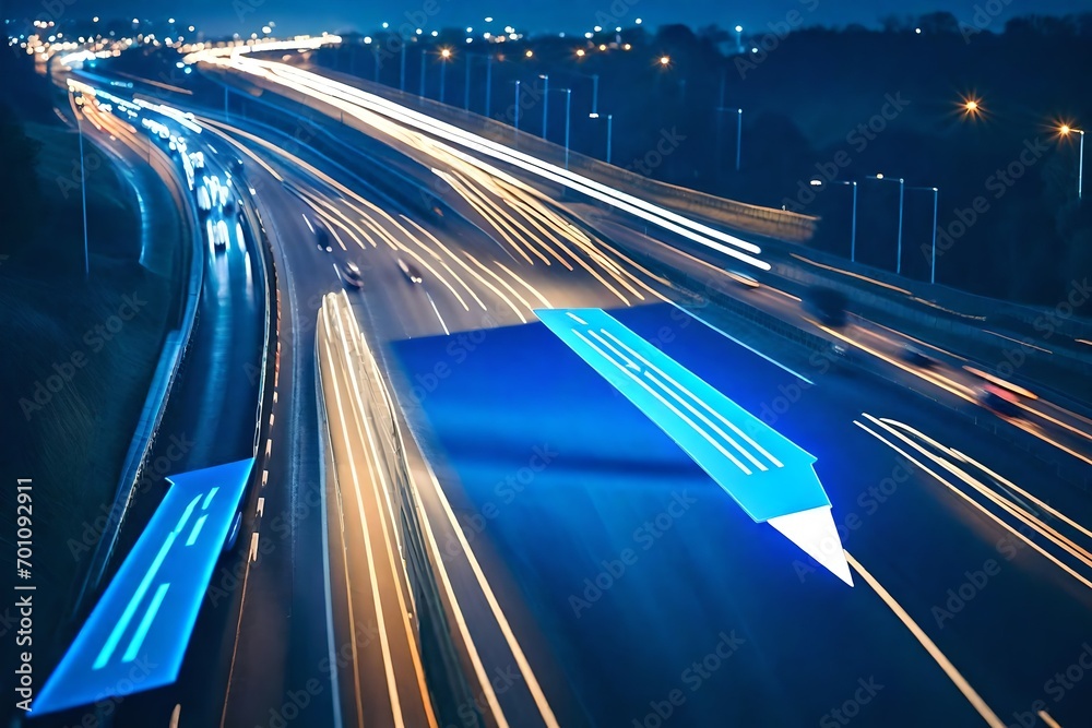 Blue background with traffic arrow. Traffic arrow on background of ...