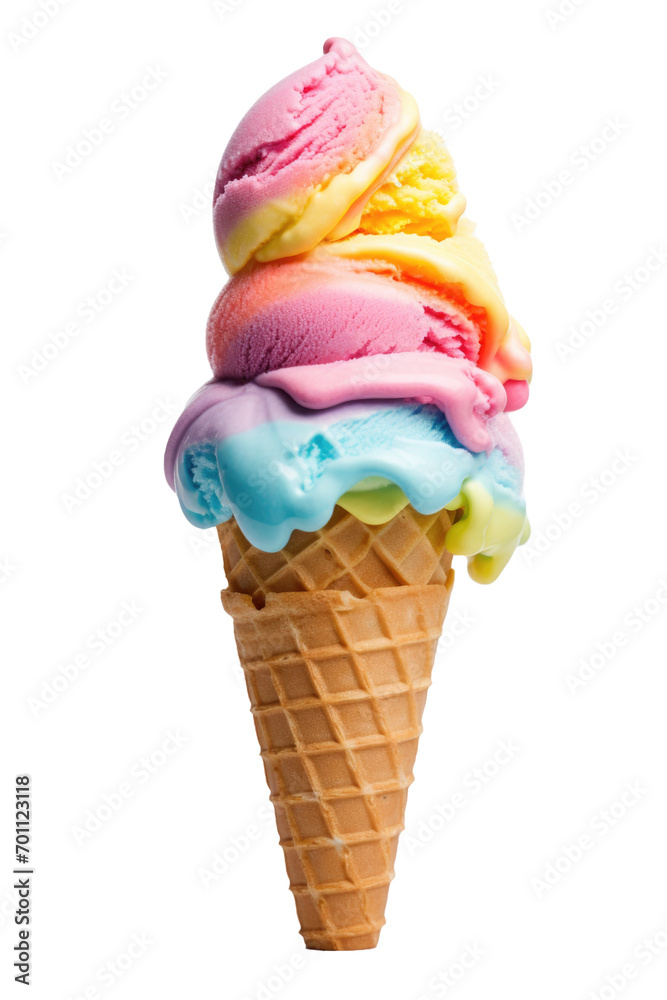 Rainbow Sherbet Ice Cream Cone Isolated on a Transparent Background ...