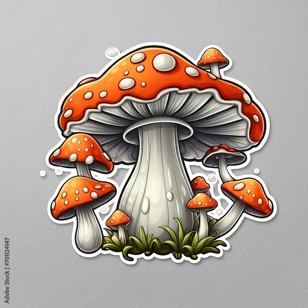 Multicellular mutant mushrooms, cartoon, vector, illustration, sticker ...