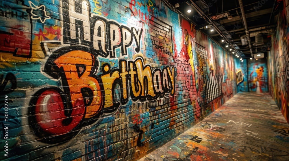 Graffiti Birthday: A graffiti-style mural with bold and bright colors ...