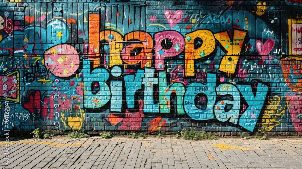 Graffiti Birthday: A graffiti-style mural with bold and bright colors ...