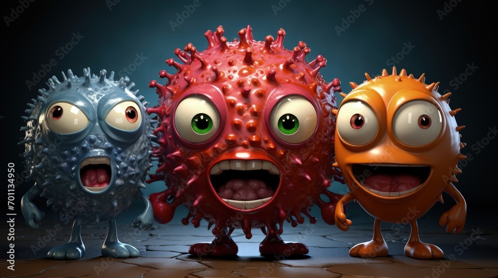 Cartoon characters cute, funny evil viruses, whimsical and infectious ...