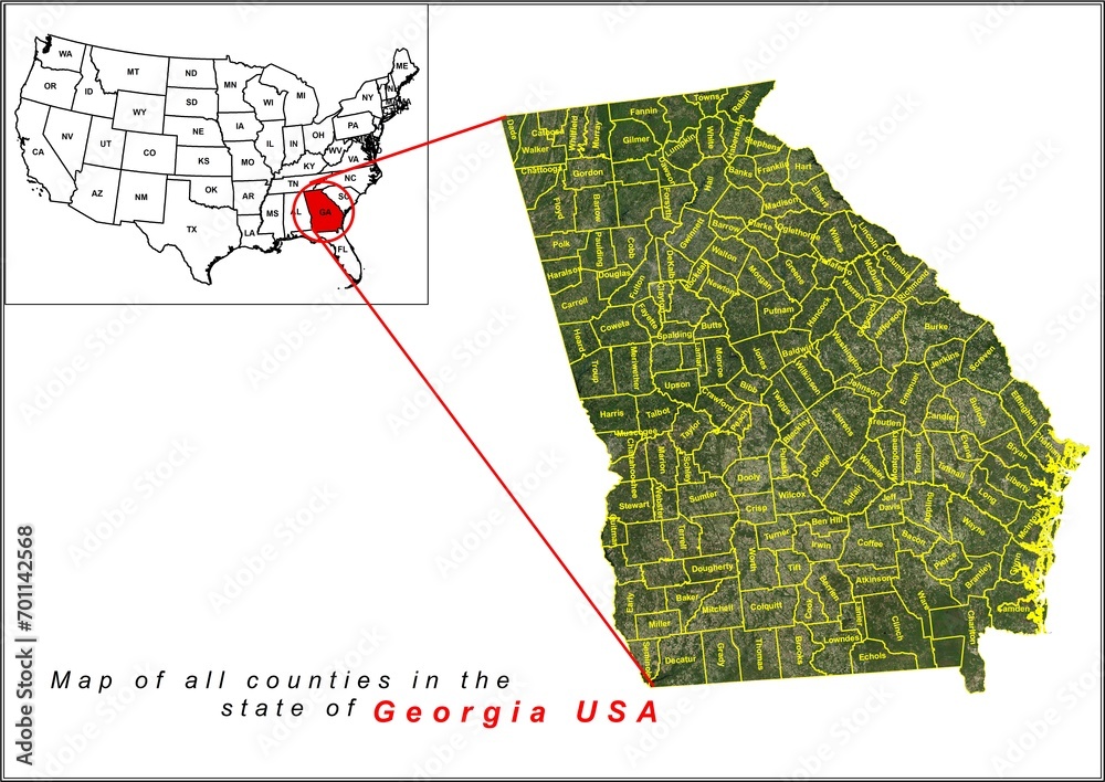 Map of all counties in the state of Georgia USA Stock Illustration ...