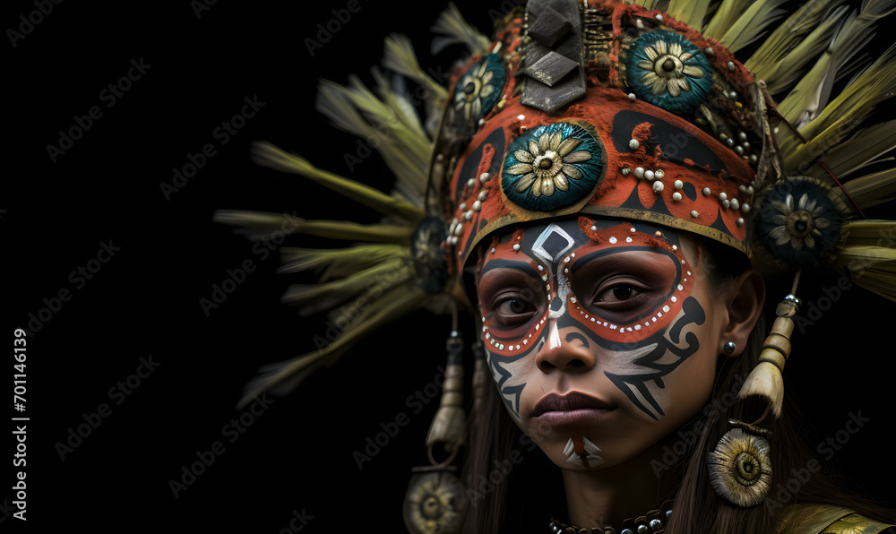 Portrait of an indigenous tribe member, showcasing traditional culture ...