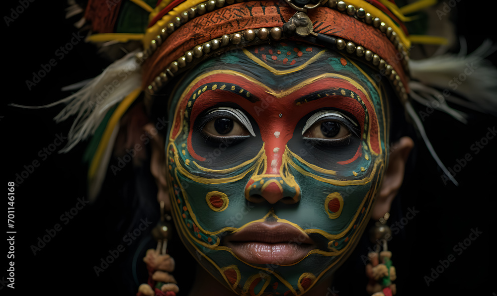 Portrait of an indigenous tribe member, showcasing traditional culture ...