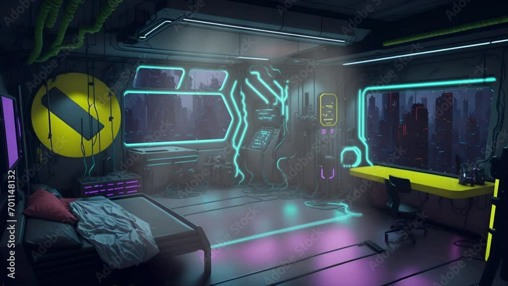 Animated Vtuber Twitch Streamer Background of a Cyberpunk Bedroom at ...