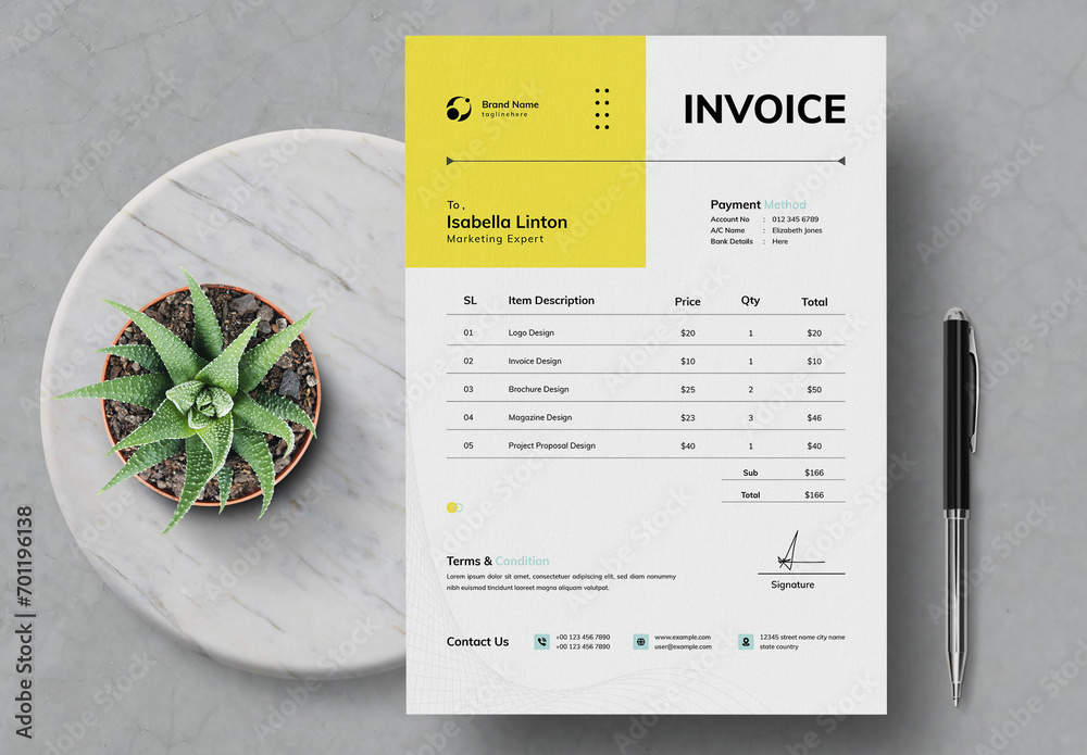 Simple Invoice Layout Template Stock Template | Adobe Stock