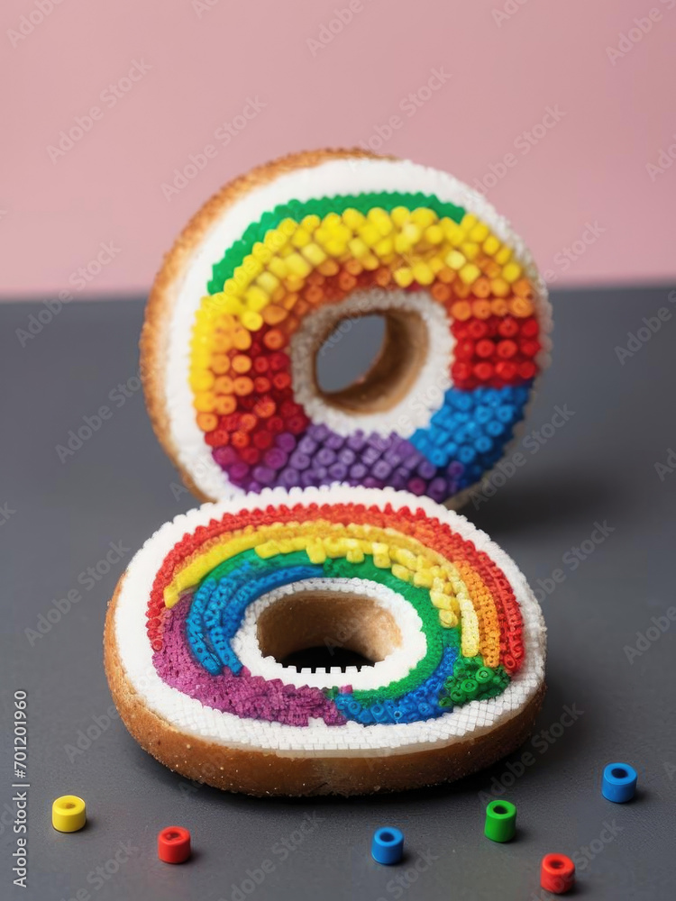 ภาพประกอบสต็อก Colorful Bagel with Cream Cheese - Vibrant Pixel Art in ...