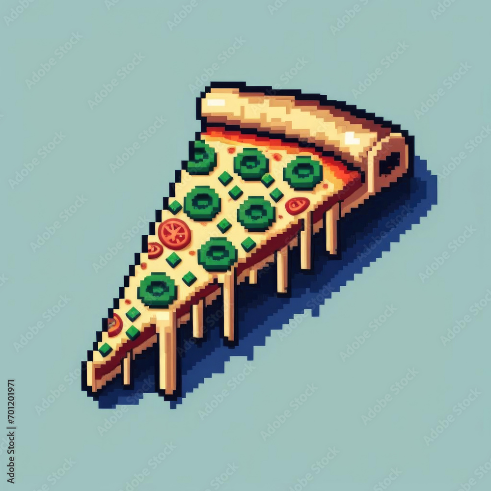 Retro Pixel Art Pizza Slice - Colorful 8-bit style pizza slice with ...