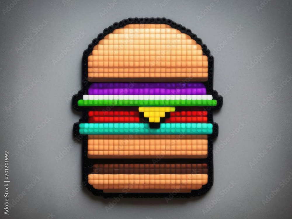 Neon Burger - Colorful pixel art of a burger with layers in neon ...
