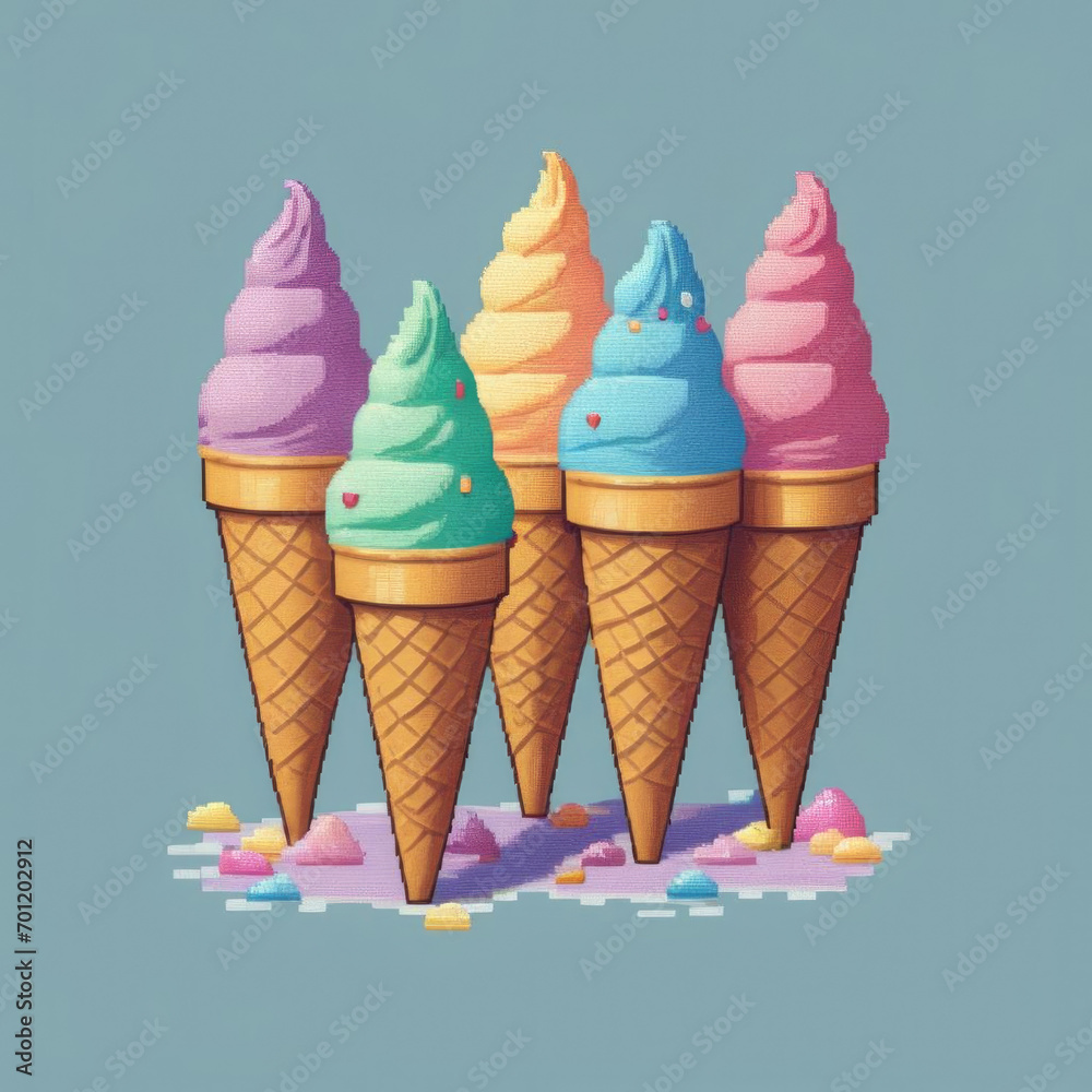 Pixel Art Delight - A colorful low-res sprite ice cream cone with ...
