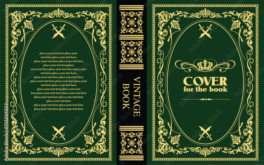 Ornate leather book cover and Old retro ornament frames. Royal Golden ...