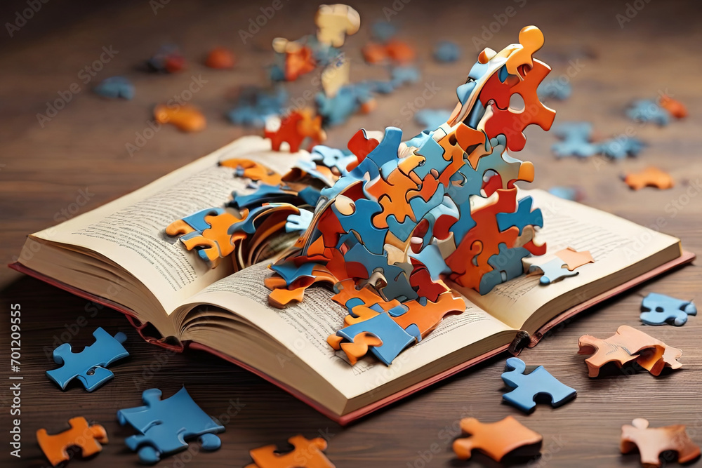Moving puzzle from book Symbolizes dyslexia concept. Ideal for ...