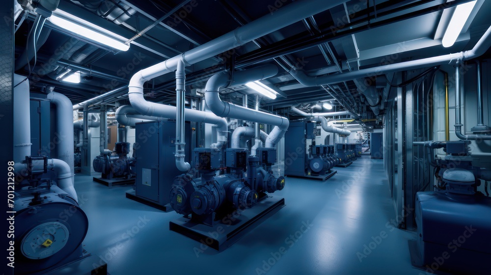 HVAC system pipe circulation machine in industrial room Stock-Foto ...